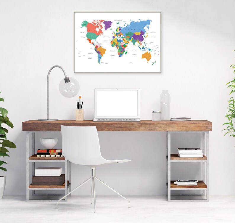 Printable Small World Map Poster Bright Colors Downloadable | Etsy