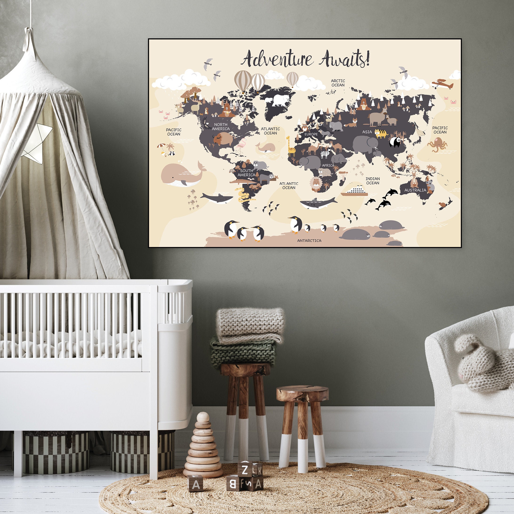 Printable World Map Nursery Poster Downloadable Playroom - Etsy Australia