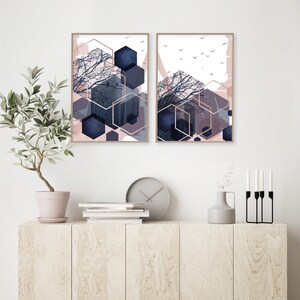 Set of 2 Printable Blush and Navy Geometric Art Prints Digital Download ...