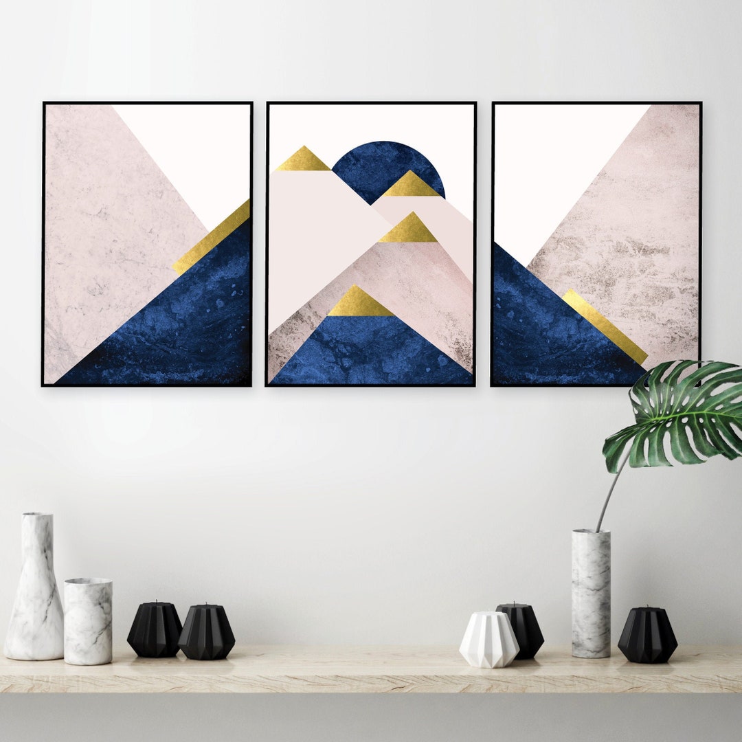 Blush Pink Navy Gold Printable Art Set of 3 Downloadable - Etsy