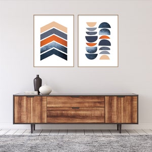 Midcentury Printable Art, Burnt Orange Navy Blue, Digital Download ...