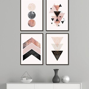 Set of 4 Downloadable Geometric Prints in Blush Pink Rose Gold Black ...