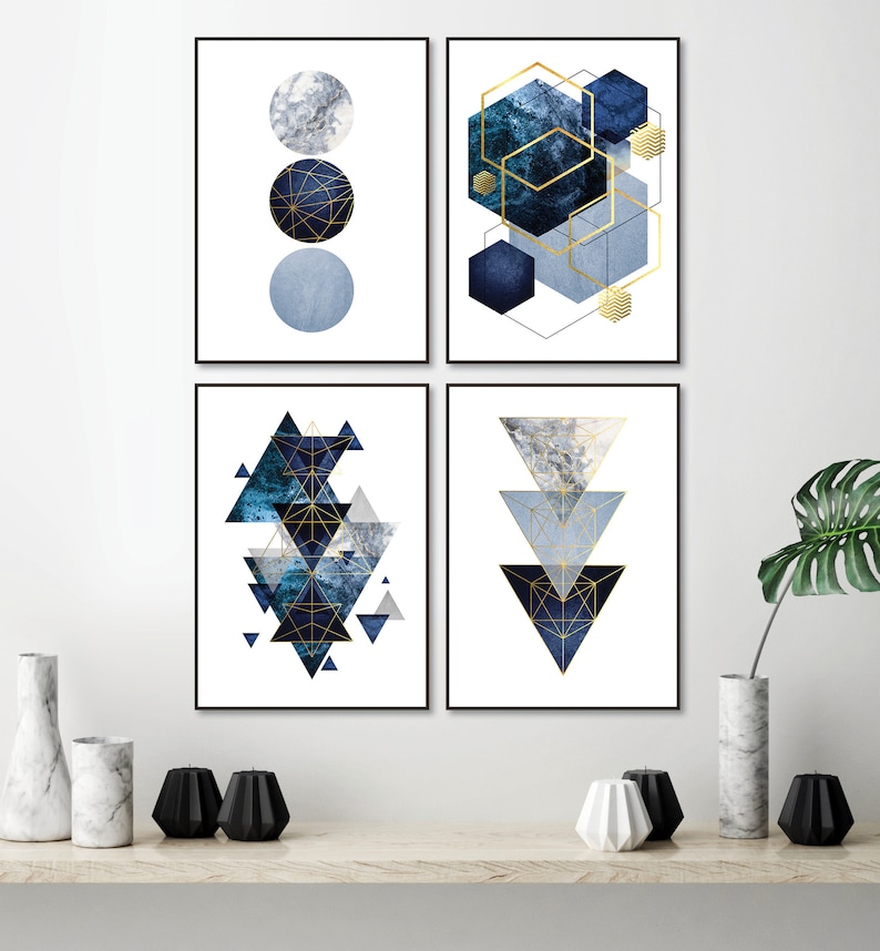 Set of 4 Downloadable Geometric Prints Navy Blue Gold - Etsy