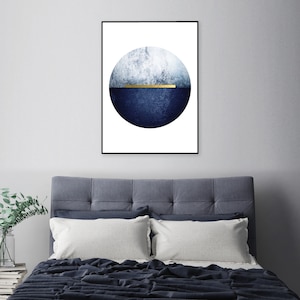 Modern Mid Century Printable Art in Navy Blue and Gold Minimalist Blue ...