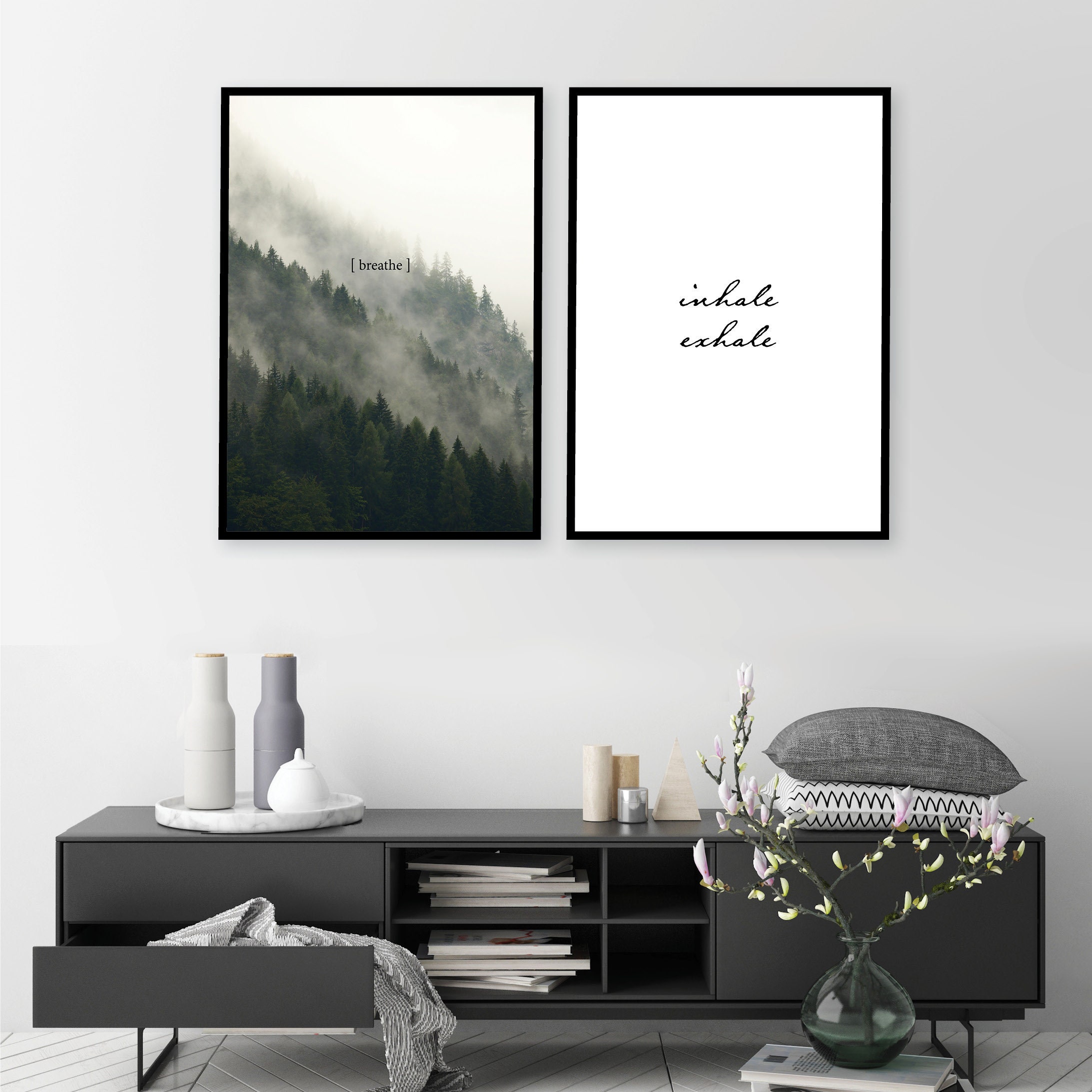 Set of 2 Printable Scandinavian Nordic Mountain Mist Inhale Exhale ...
