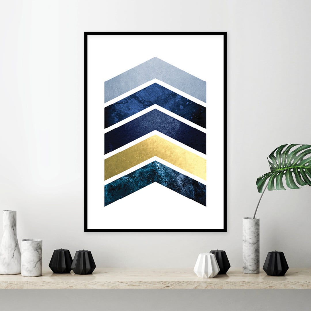 Downloadable Navy Gold Chevron Art Printable Geometric Poster ...