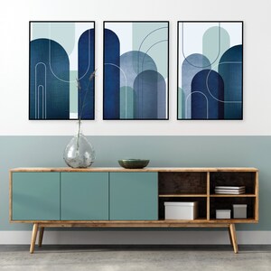 Printable Mid Century Modern Set of 3 in Navy Blue White and Teal ...