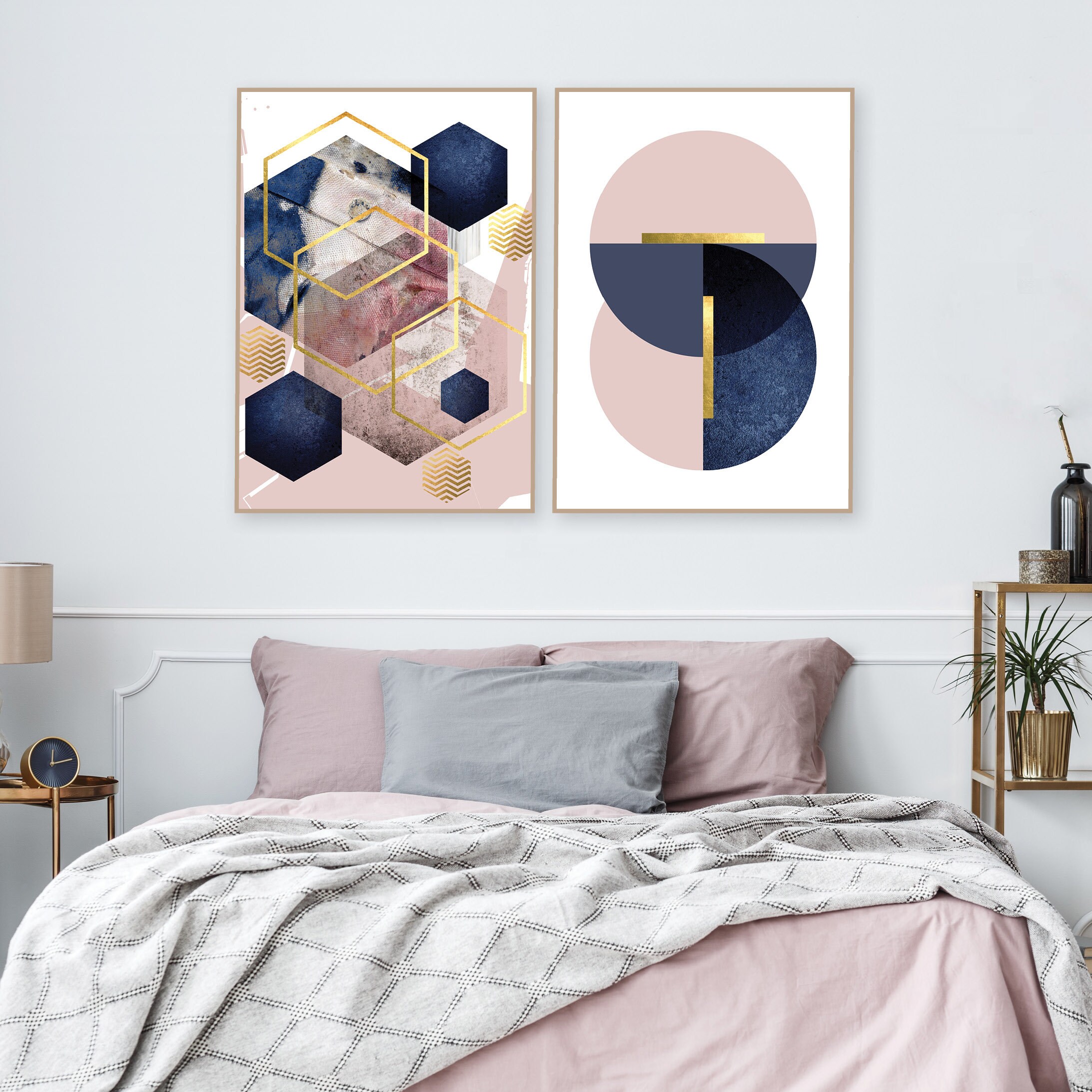 Blush Navy Gold Set of 2 Printable Abstract Digital Download | Etsy