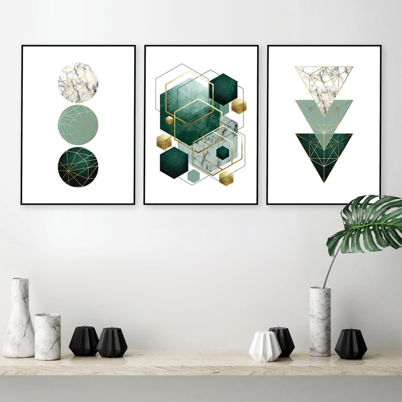 Digital Download Set of 3 Geometric Printable Art Emerald - Etsy