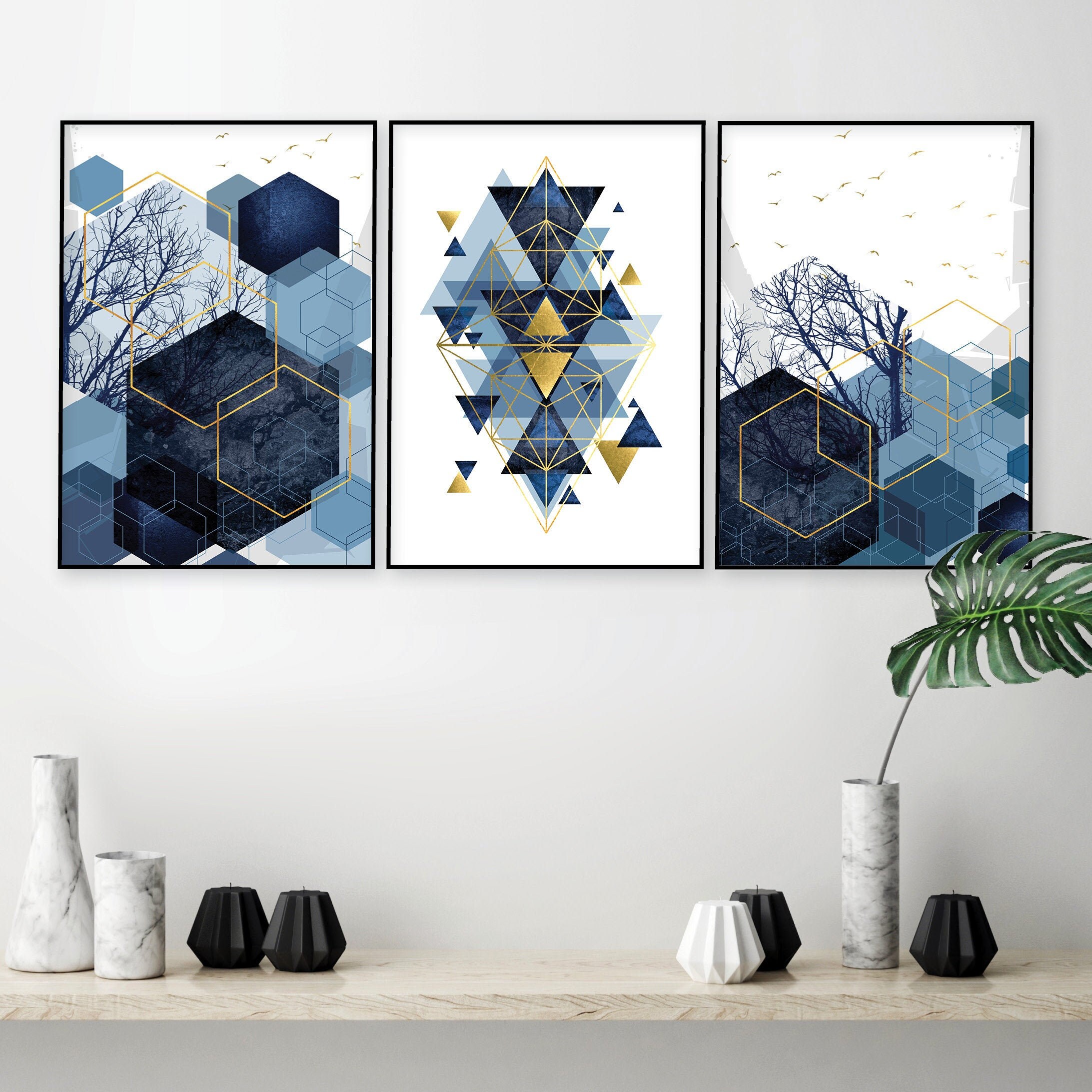Set of 3 Downloadable Geometric Abstract Prints in Navy Blue - Etsy ...