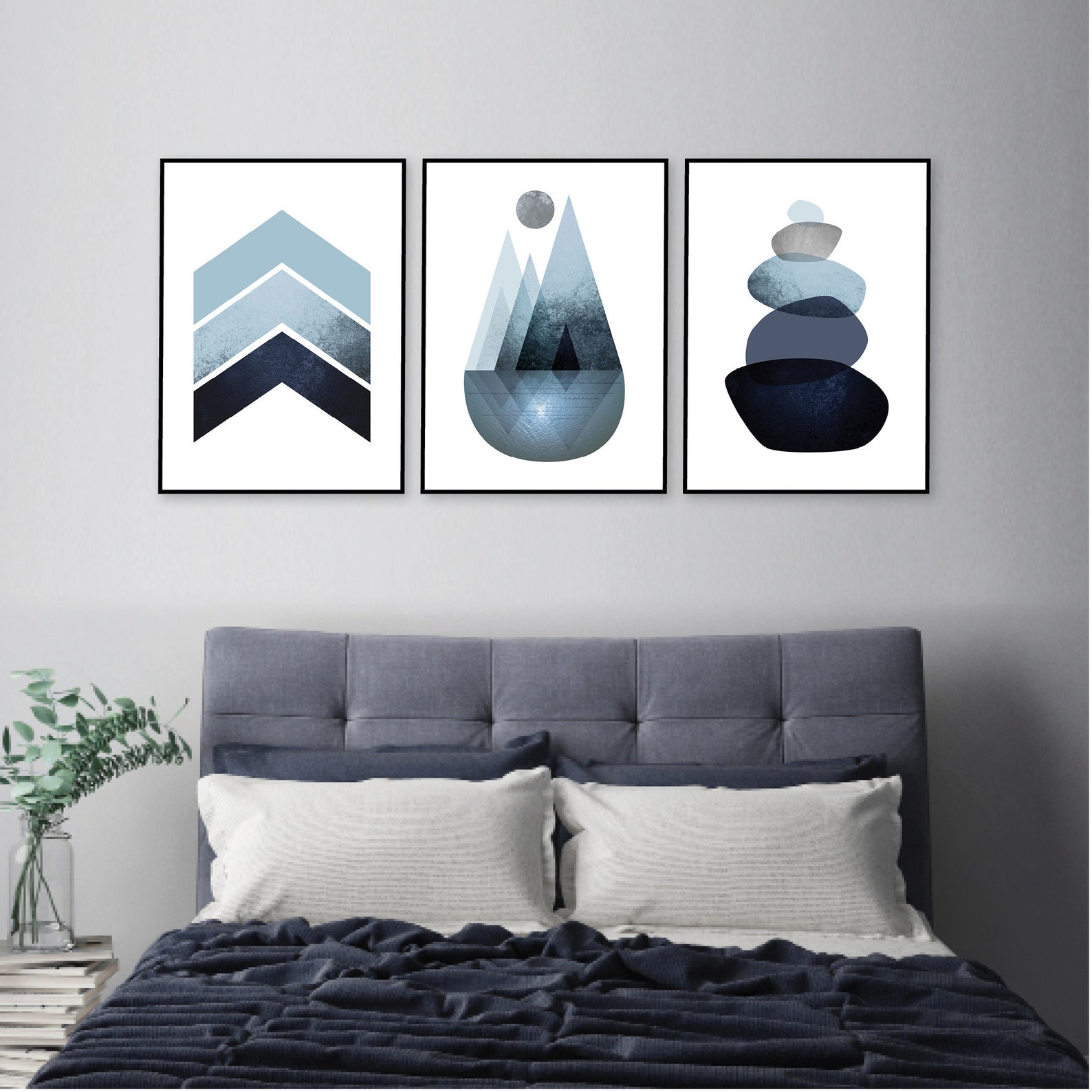 Set of 3 Navy Blue Printable Posters Mountains Chevrons | Etsy