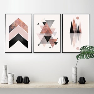 Set of 3 Downloadable Geometric Prints in Blush Pink Black Grey Rose ...
