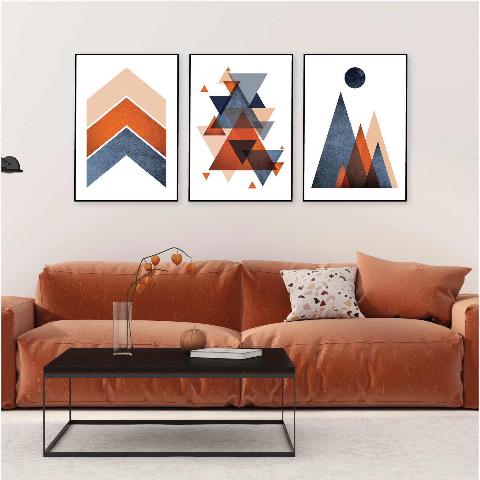 Set of 3 Navy Blue and Burnt Orange Printable Wall Art - Etsy Australia