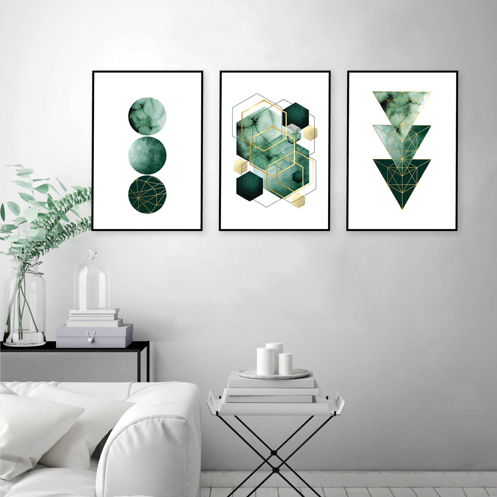 Downloadable Set of 3 Prints Green Printable Geometric Wall - Etsy