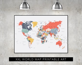 Xl World Map Digital - Etsy