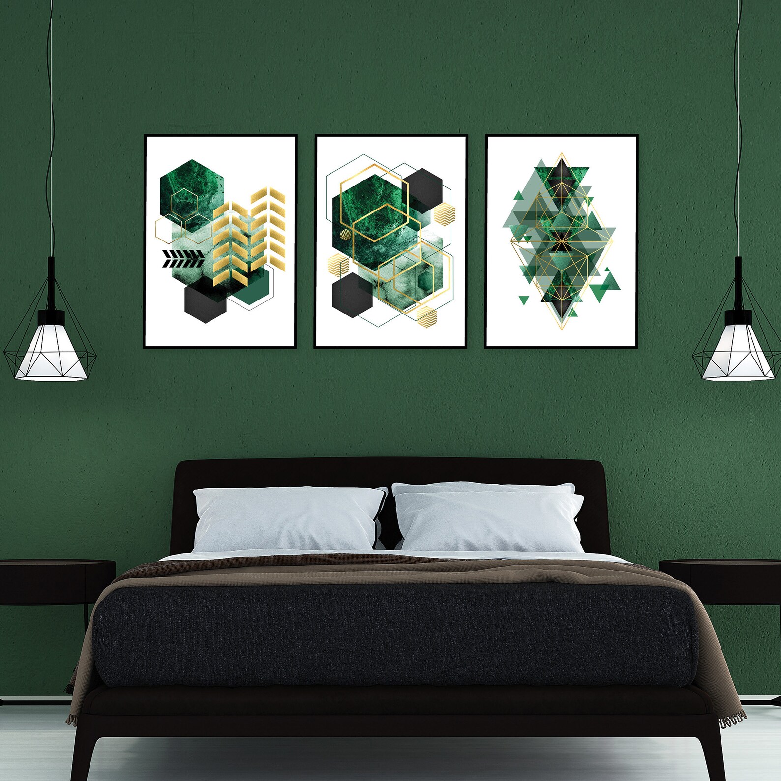 Emerald Green Geometric Downloadable Art Green Gold - Etsy
