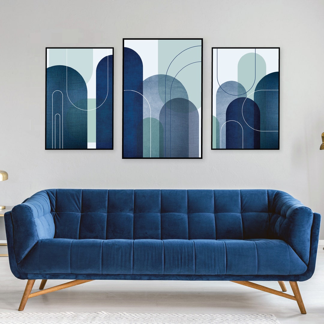 Printable Mid Century Modern Set of 3 in Navy Blue White and Teal ...