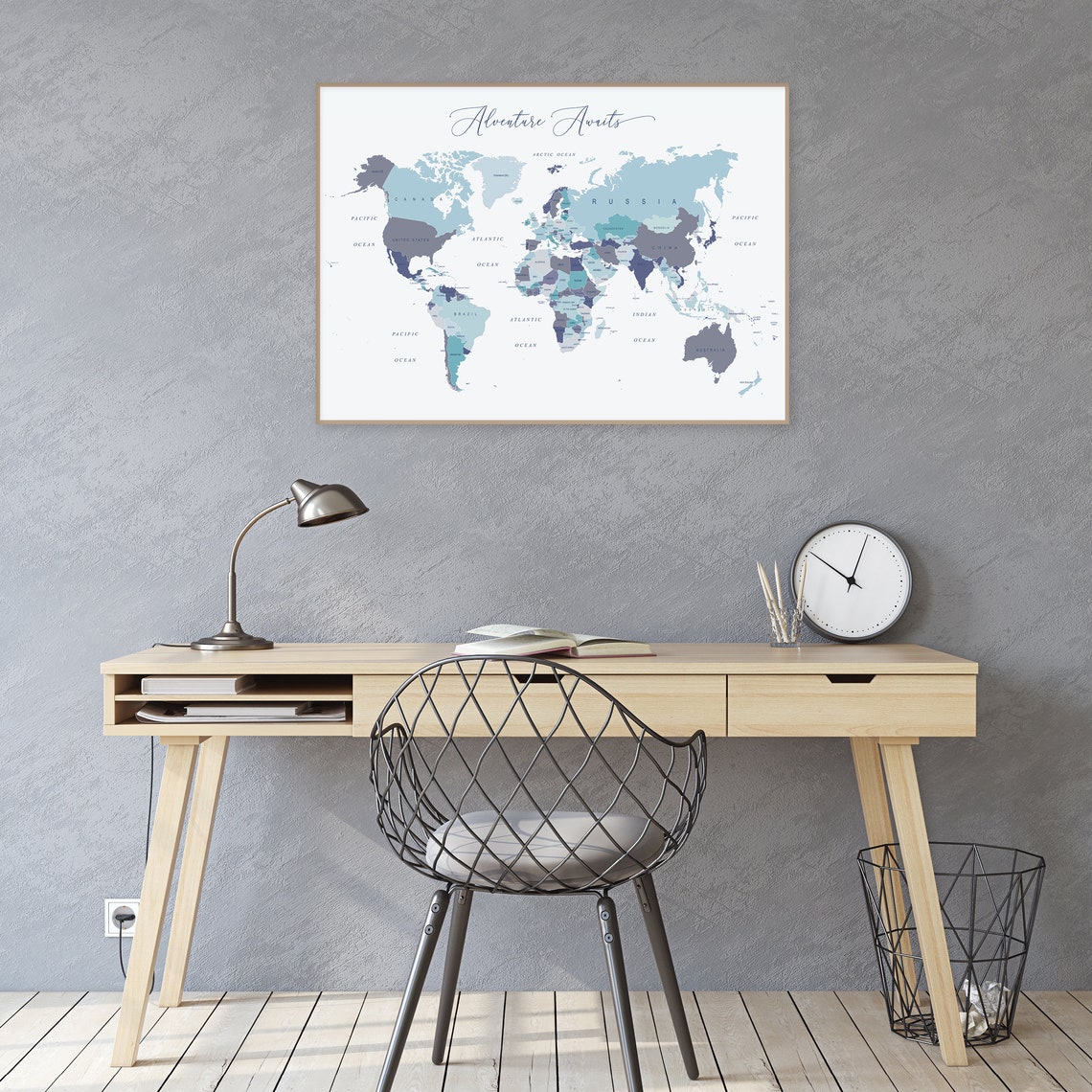 Small World Map Blue World Map Poster Downloadable - Etsy Australia