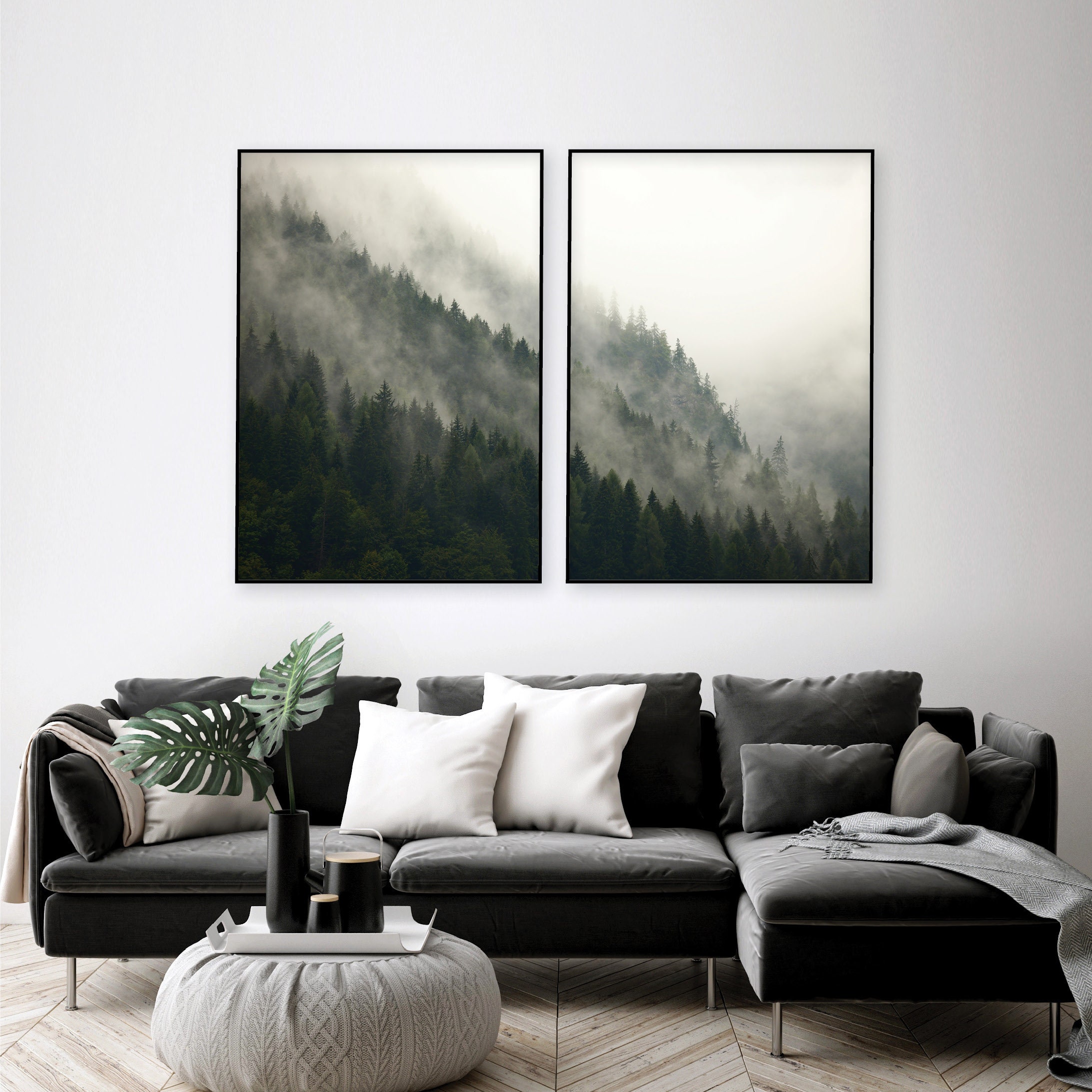 Set of 2 Downloadable Scandinavian Mountain Mist Printable Art | Etsy