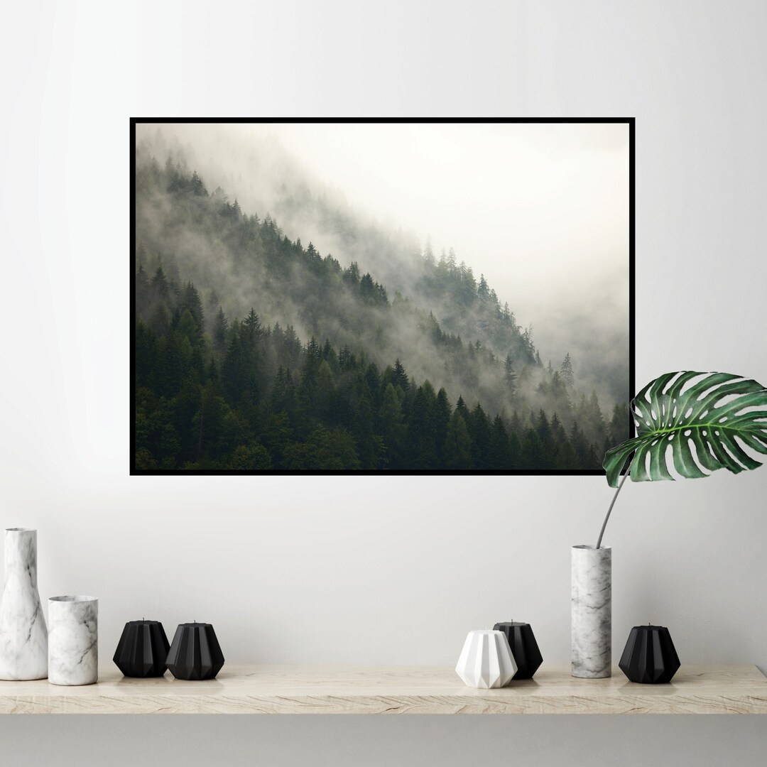 Digital Download of Scandinavian Misty Forest Mountainside Printable ...
