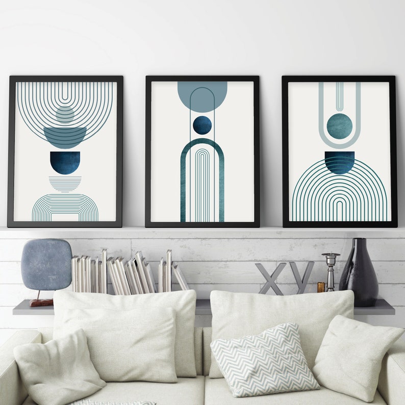 Printable Modern Mid Century Set of 3 Teal Green Blue - Etsy