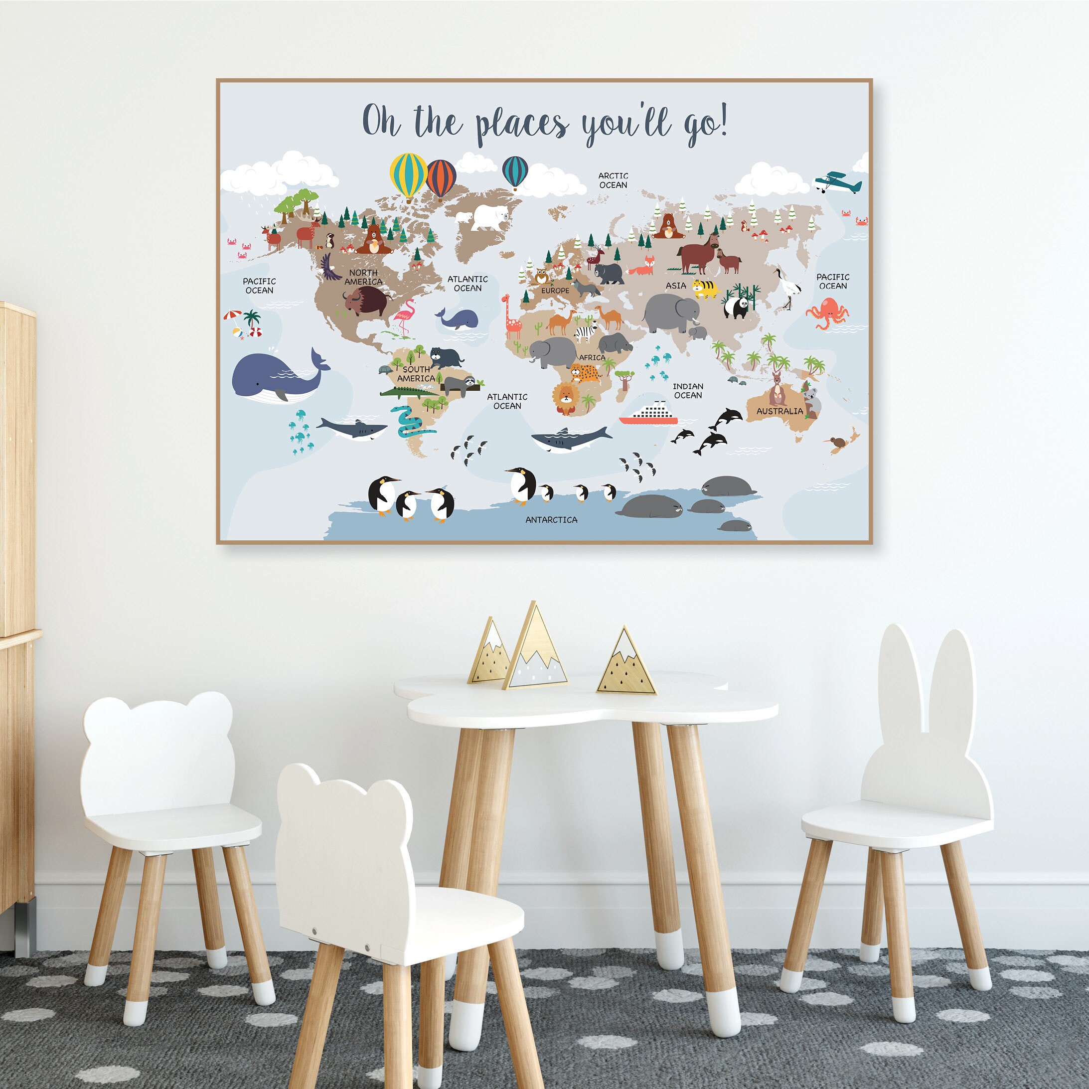Printable World Map Nursery Poster, Downloadable Playroom World Map ...