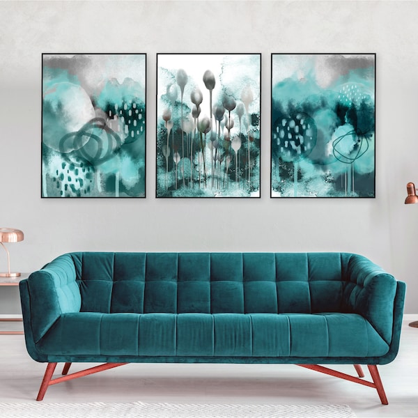 Teal Abstract Art - Etsy