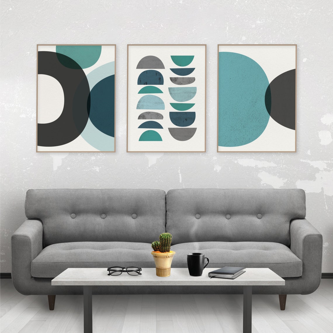 Set of 3 Mid Century Modern Geometric Printable Art Teal - Etsy Australia