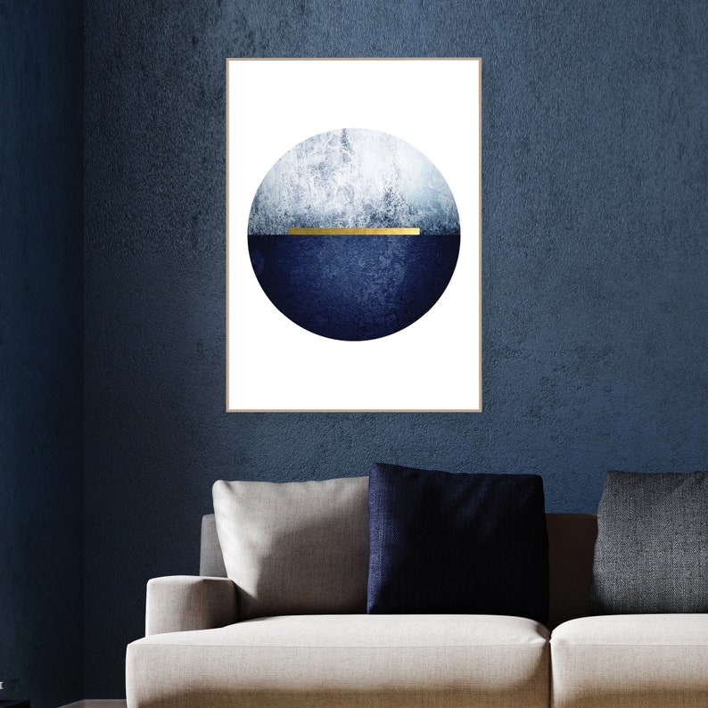 Modern Mid Century Printable Art in Navy Blue and Gold - Etsy