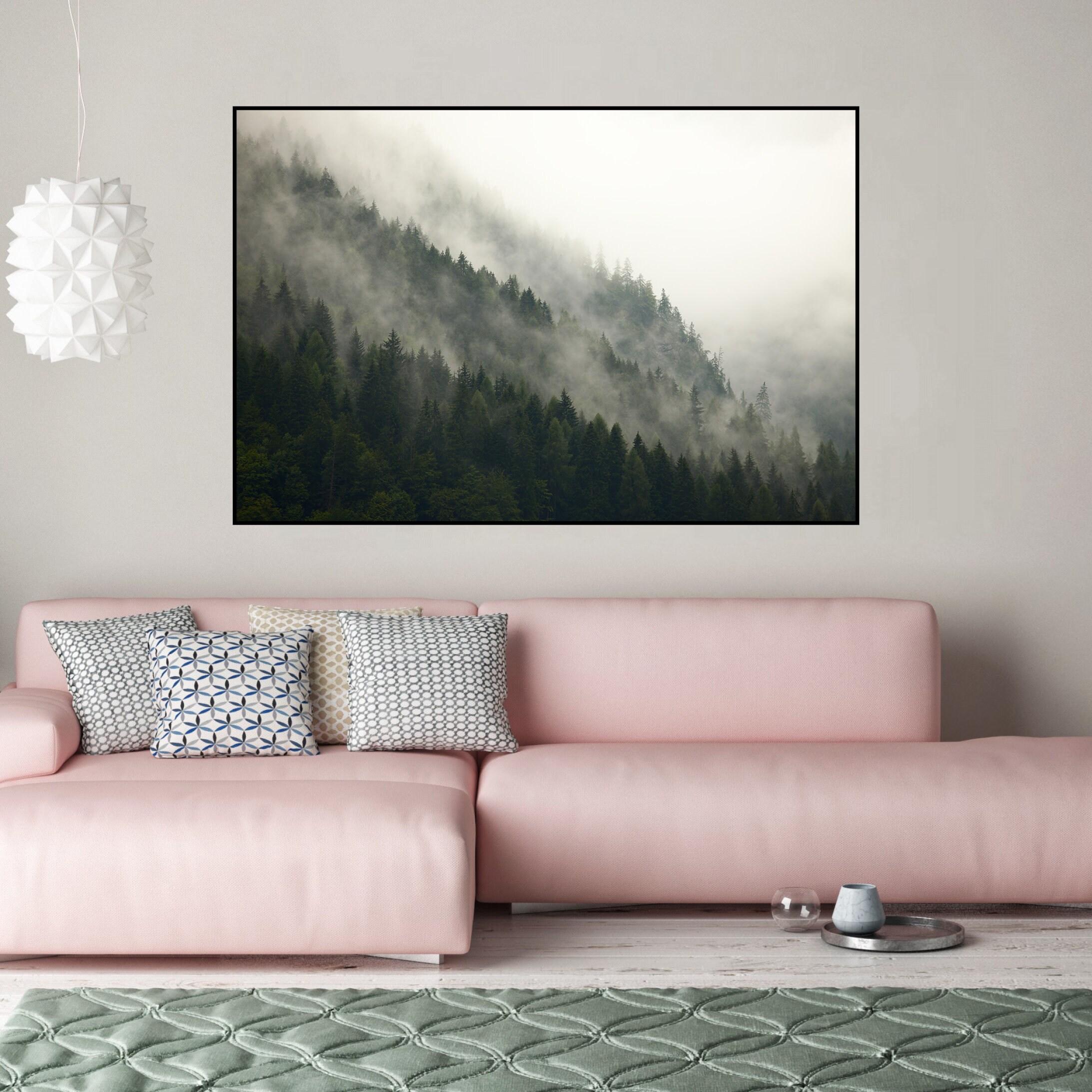 Digital download of Scandinavian misty forest mountainside | Etsy
