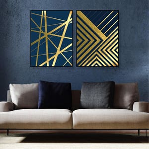 Set of 2 Printable Downloadable Geometric Prints Metallic Navy - Etsy