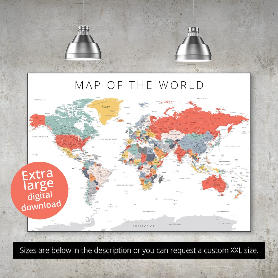 World Map Digital Download, Printable World Map XXL, Highly Detailed ...