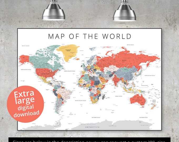 World Map Digital Download, Printable World Map XXL, Highly Detailed ...
