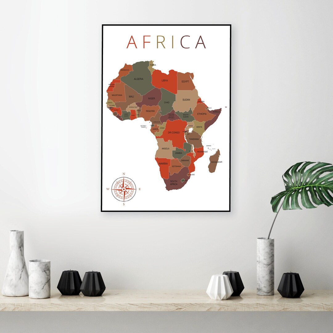 Printable Africa Map, Earthy Colors Brown Burnt Orange Green, Digital ...