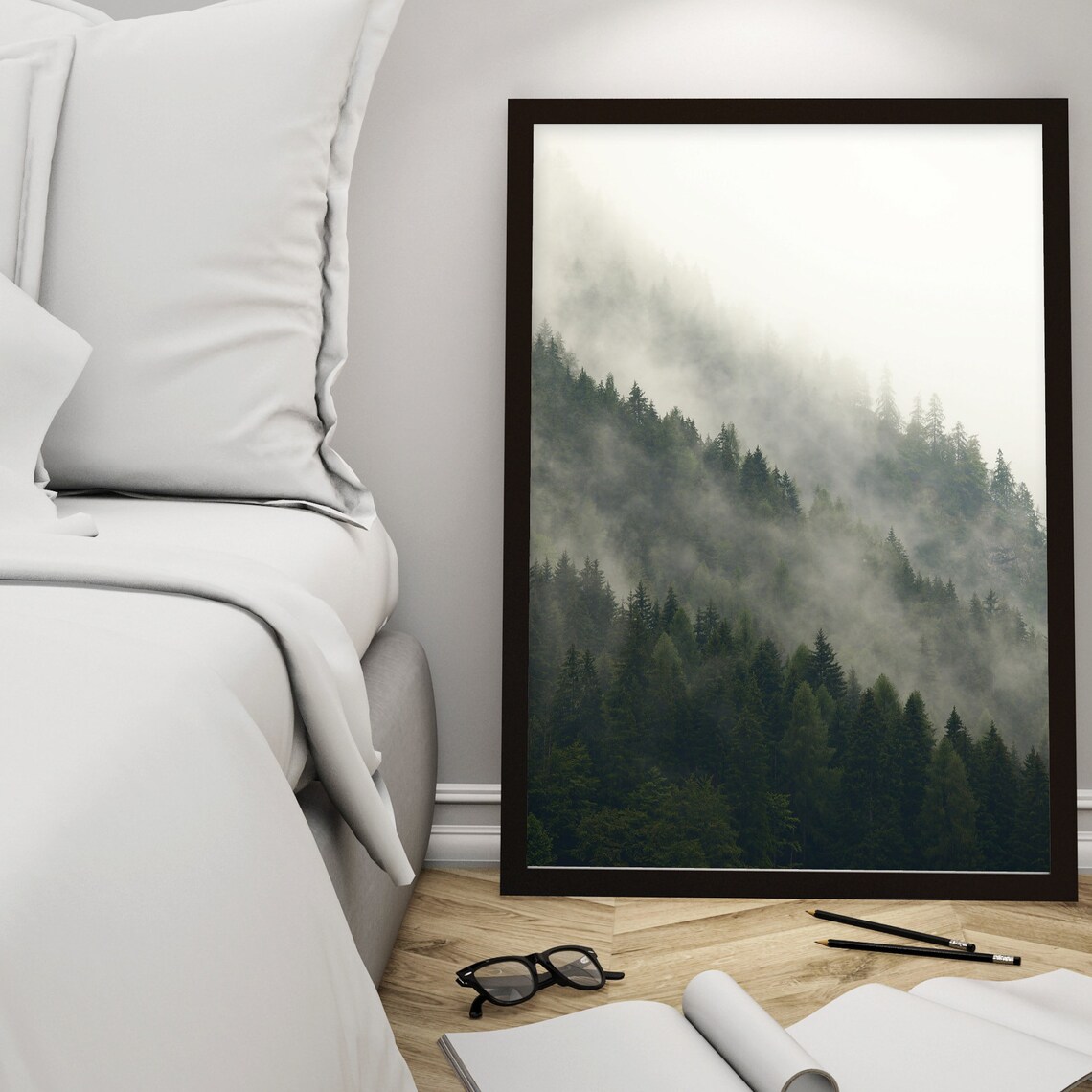 Downloadable Misty Forest Print Scandinavian Modern Photography Poster ...