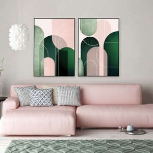Printable Mid Century Modern Arches Set of 2 in Pink and Green, Digital ...