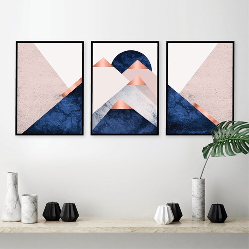 Printable Art Blush Navy Set of 3 Geometric Navy Blush - Etsy
