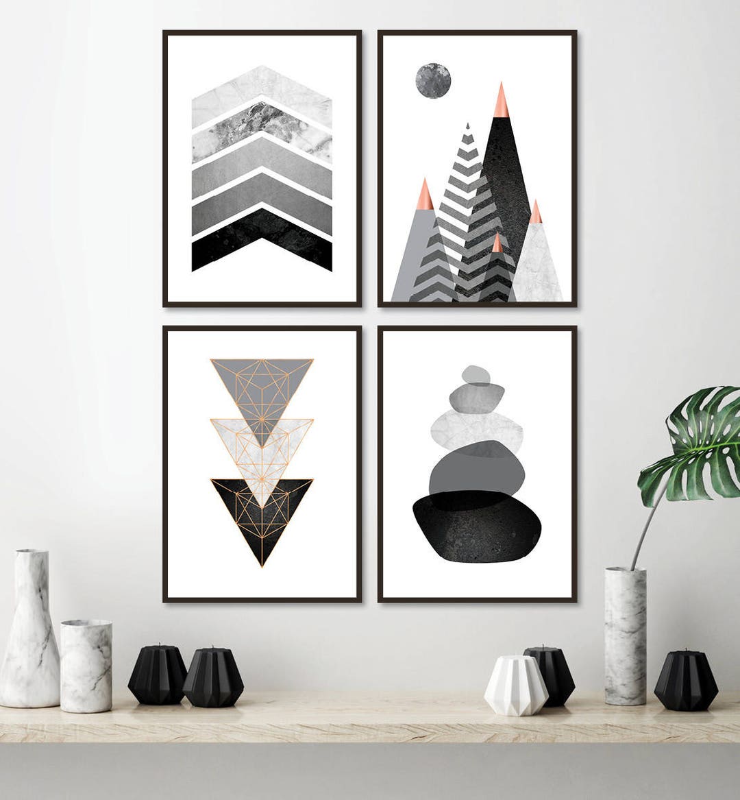 Set of 4 Downloadable Black White Grey Copper Scandinavian Prints ...