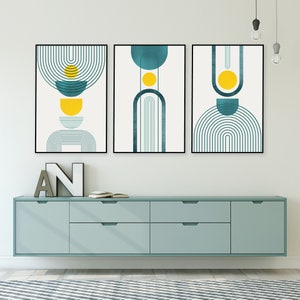 Printable Modern Mid Century Set of 3, Teal Yellow, Downloadable Teal ...
