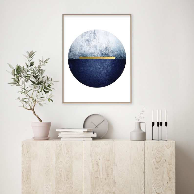 Modern Mid Century Printable Art in Navy Blue and Gold - Etsy