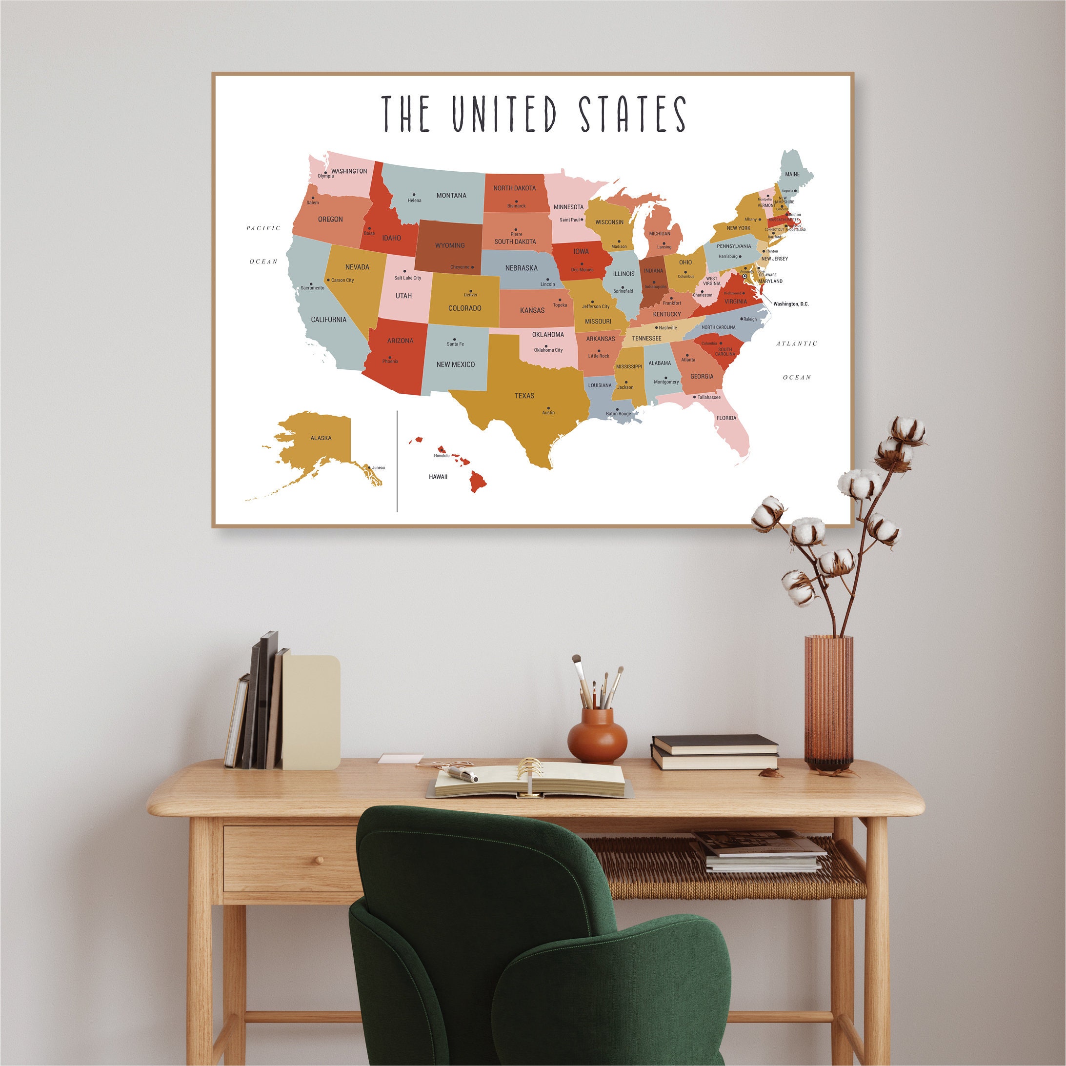 Printable US Map Poster Boho Colors Downloadable Home School - Etsy ...