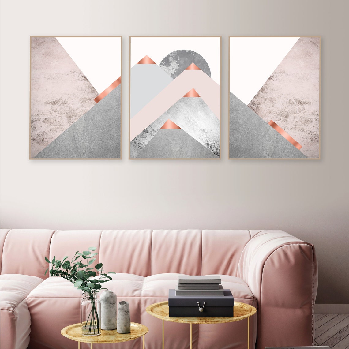 Printable Art Downloadable Prints Set of 3 Mountains Blush Pink Grey ...