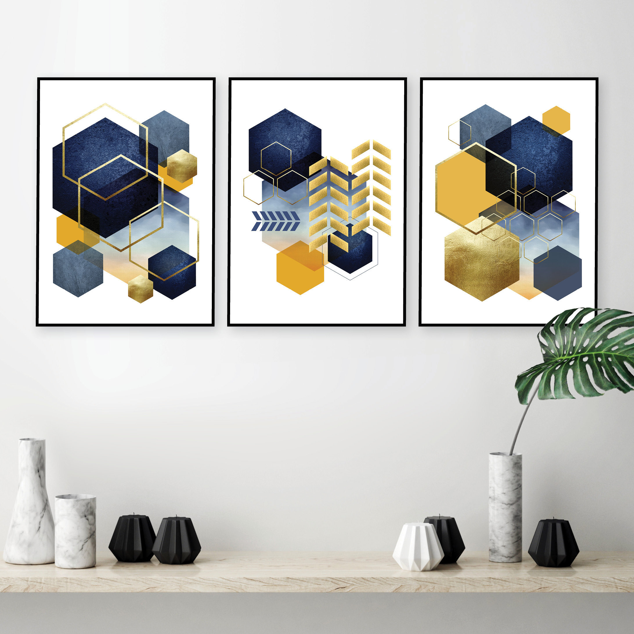 Printable Wall Art Geometric Navy Blue Mustard Yellow Blue | Etsy