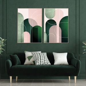 Printable Mid Century Modern Arches Set of 2 in Pink and Green, Digital ...