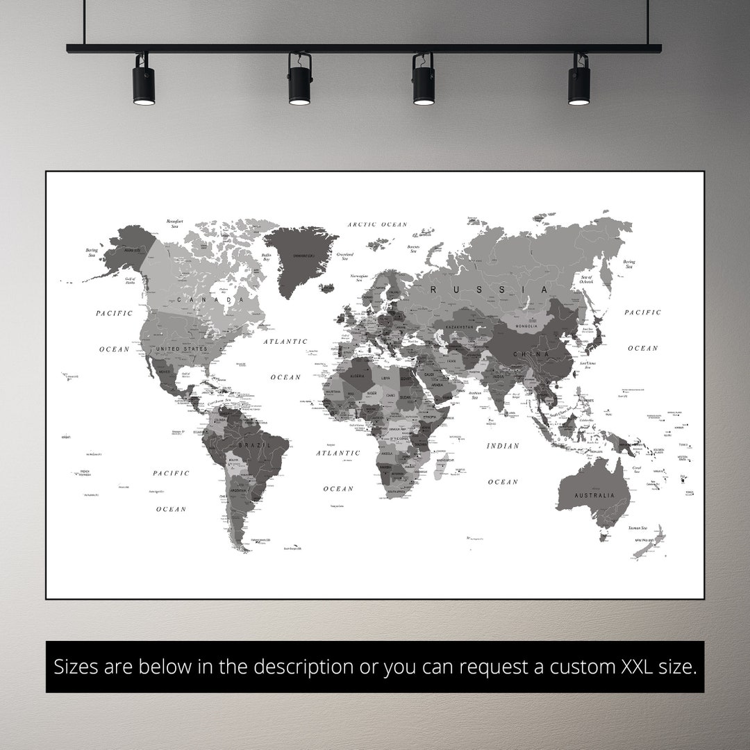 EXTRA LARGE Downloadable Black White Grey World Map XL - Etsy