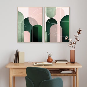 Printable Mid Century Modern Arches Set of 2 in Pink and Green, Digital ...