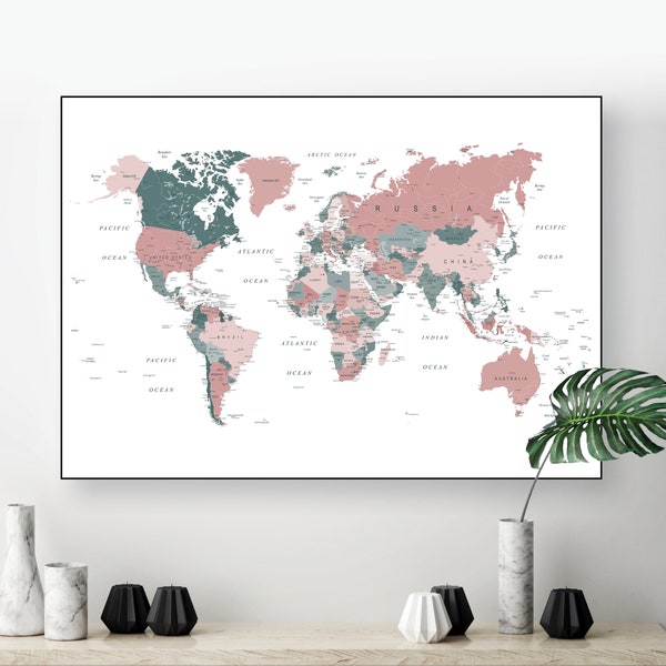 Pink World Map - Etsy
