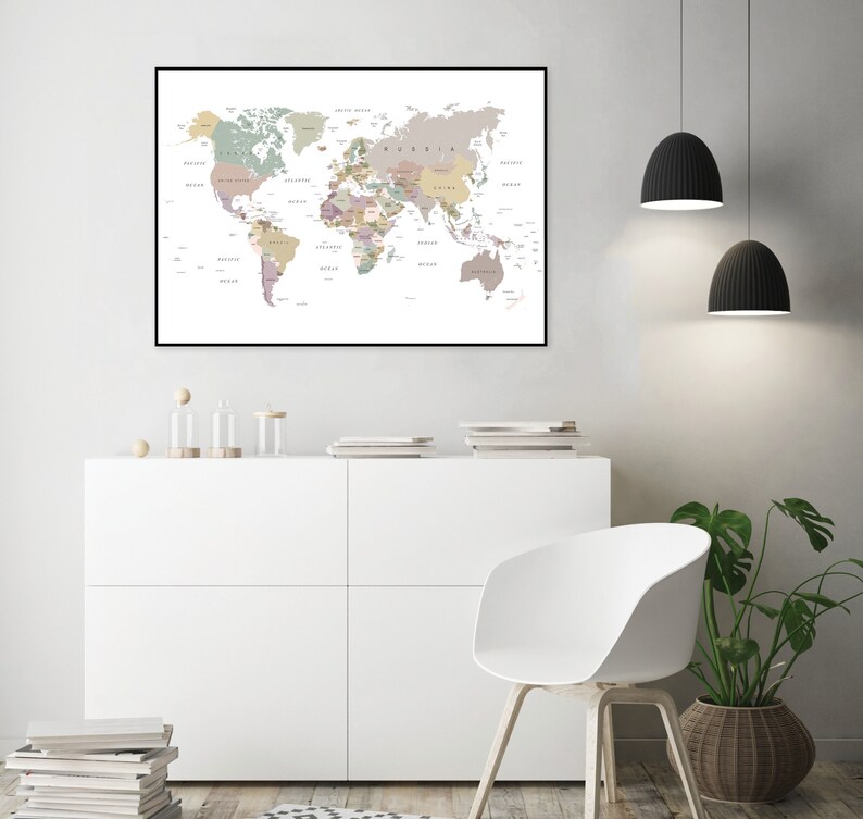 Small World Map Printable Poster Warm Neutral Colors - Etsy Australia