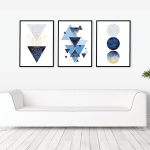 Navy Blue Geometric Set of 3 Printable Scandinavian Art Prints ...
