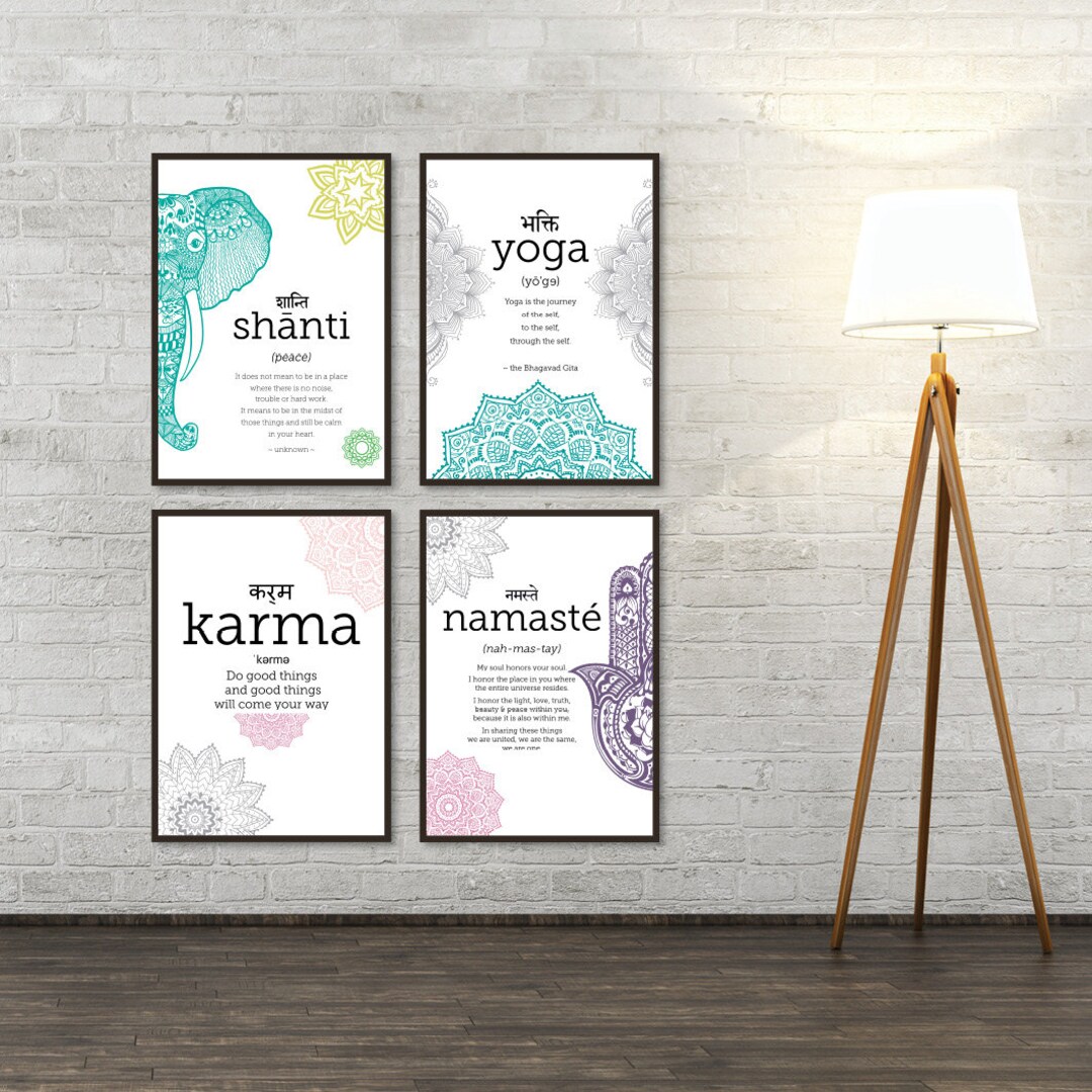 Downloadable Poster Set of 4 Yoga Prints Namaste Quote Karma Quote Yoga ...